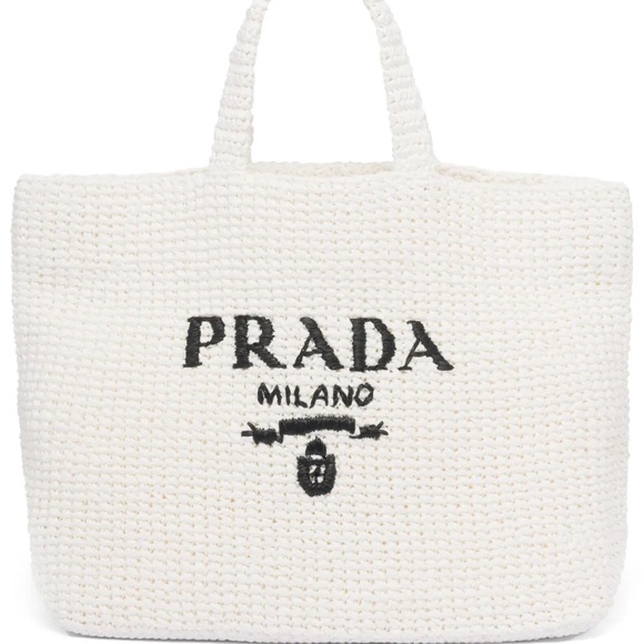 Prada | Bags | Prada Raffia White Knit Tote Beach Bag | Poshmark